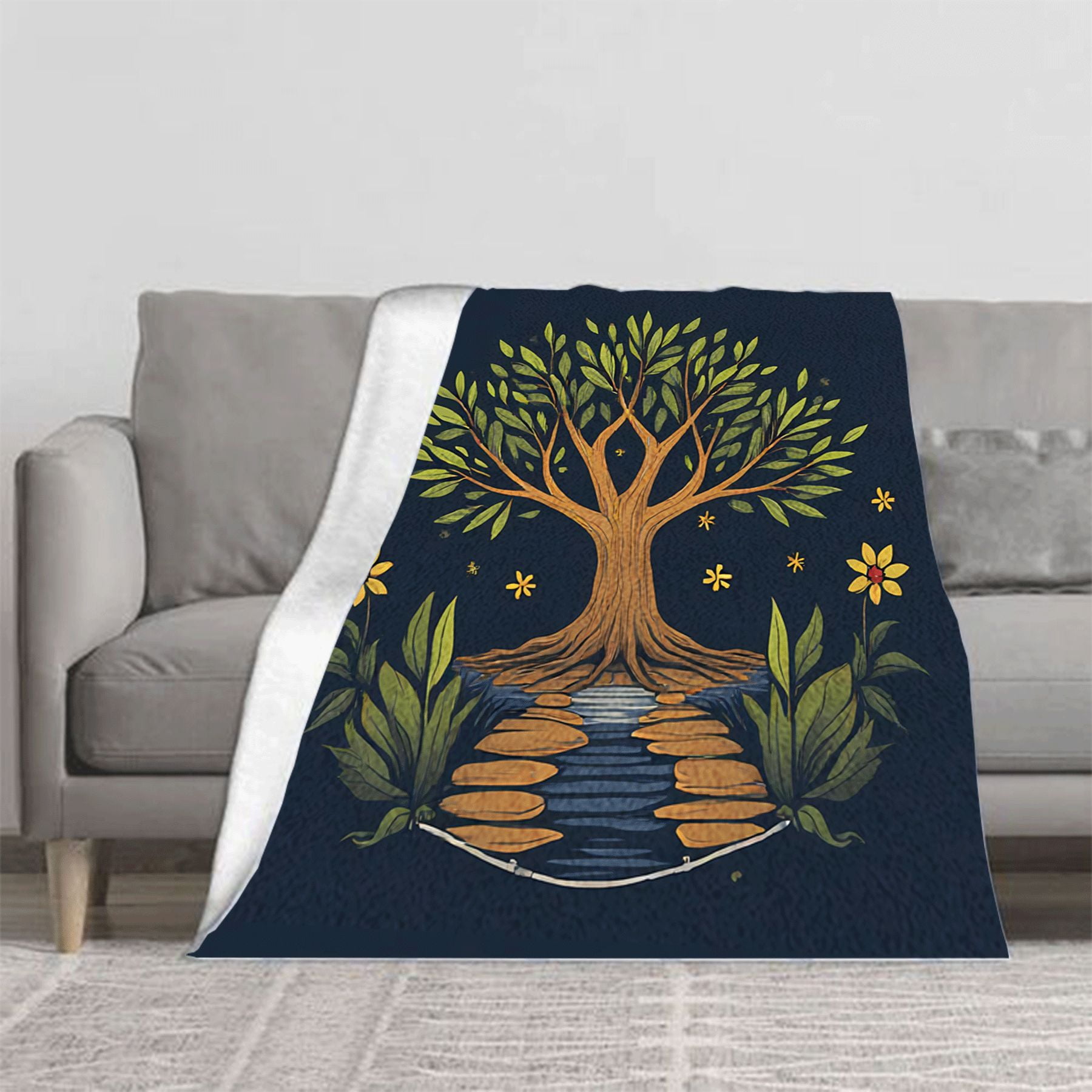 Durable Soft & Warm Flannel Blanket - Cozy Tree & Floral Design for ...