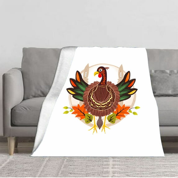 Durable Soft & Warm Flannel Blanket - Cozy Turkey Pattern Design with ...