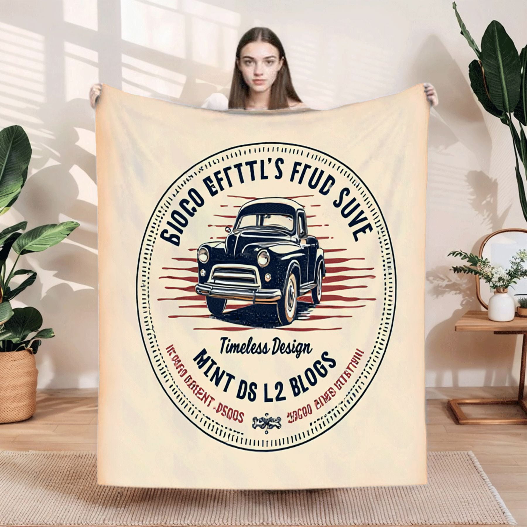Durable Soft & Warm Flannel Blanket - Cozy Vintage Car Design Perfect ...