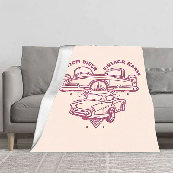 Durable Soft & Warm Flannel Blanket - Cozy Vintage Car Pattern Design ...
