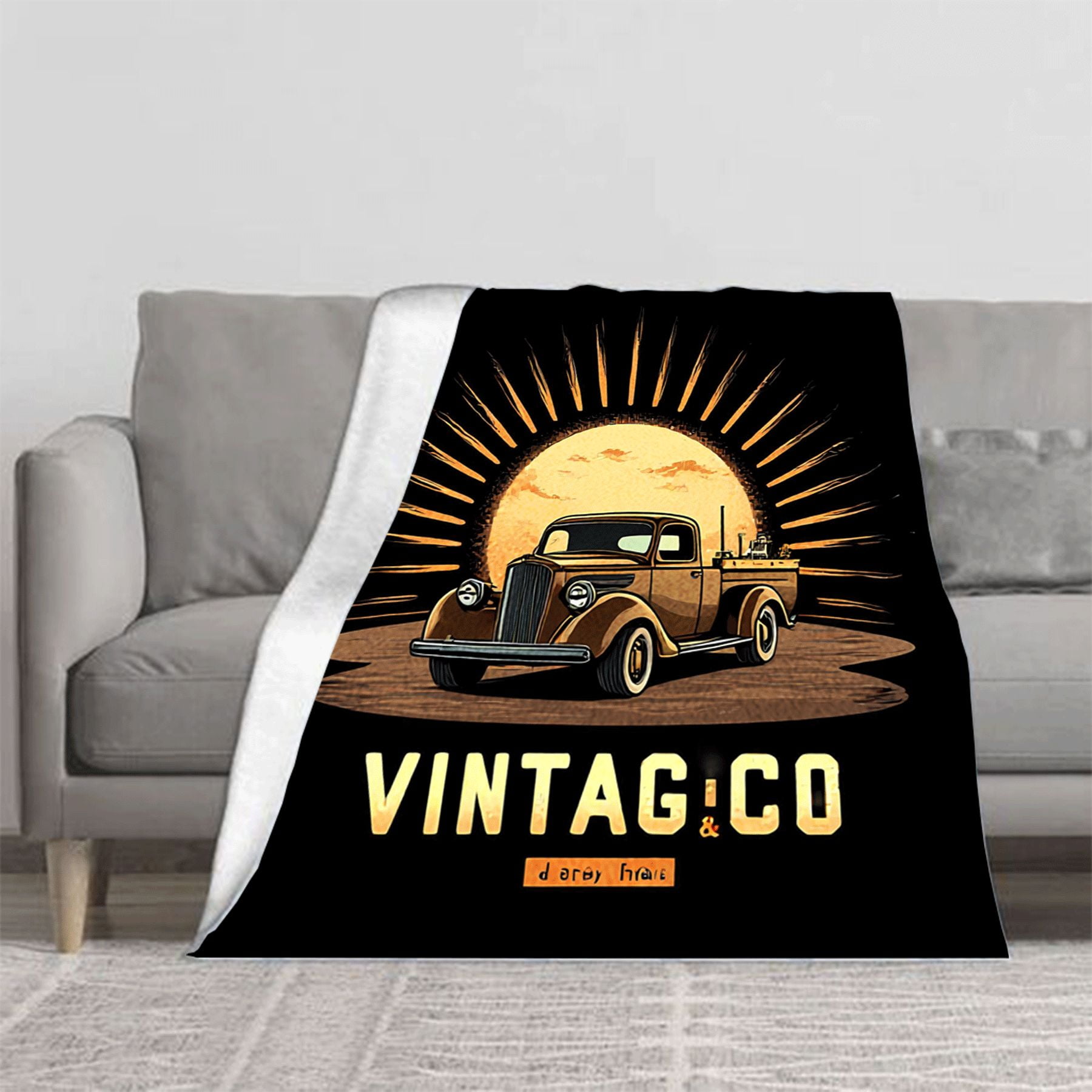 Durable Soft & Warm Flannel Blanket - Cozy Vintage Truck Design Perfect ...