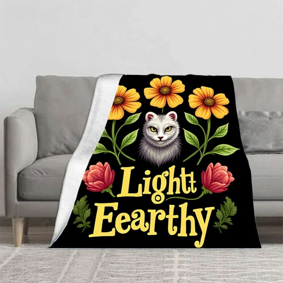 Durable Soft & Warm Flannel Blanket - Cozy White Cat with Yellow Eyes ...