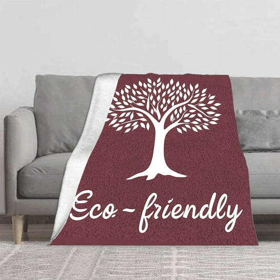 Durable Soft & Warm Flannel Blanket - Cozy White Tree Design Maroon ...