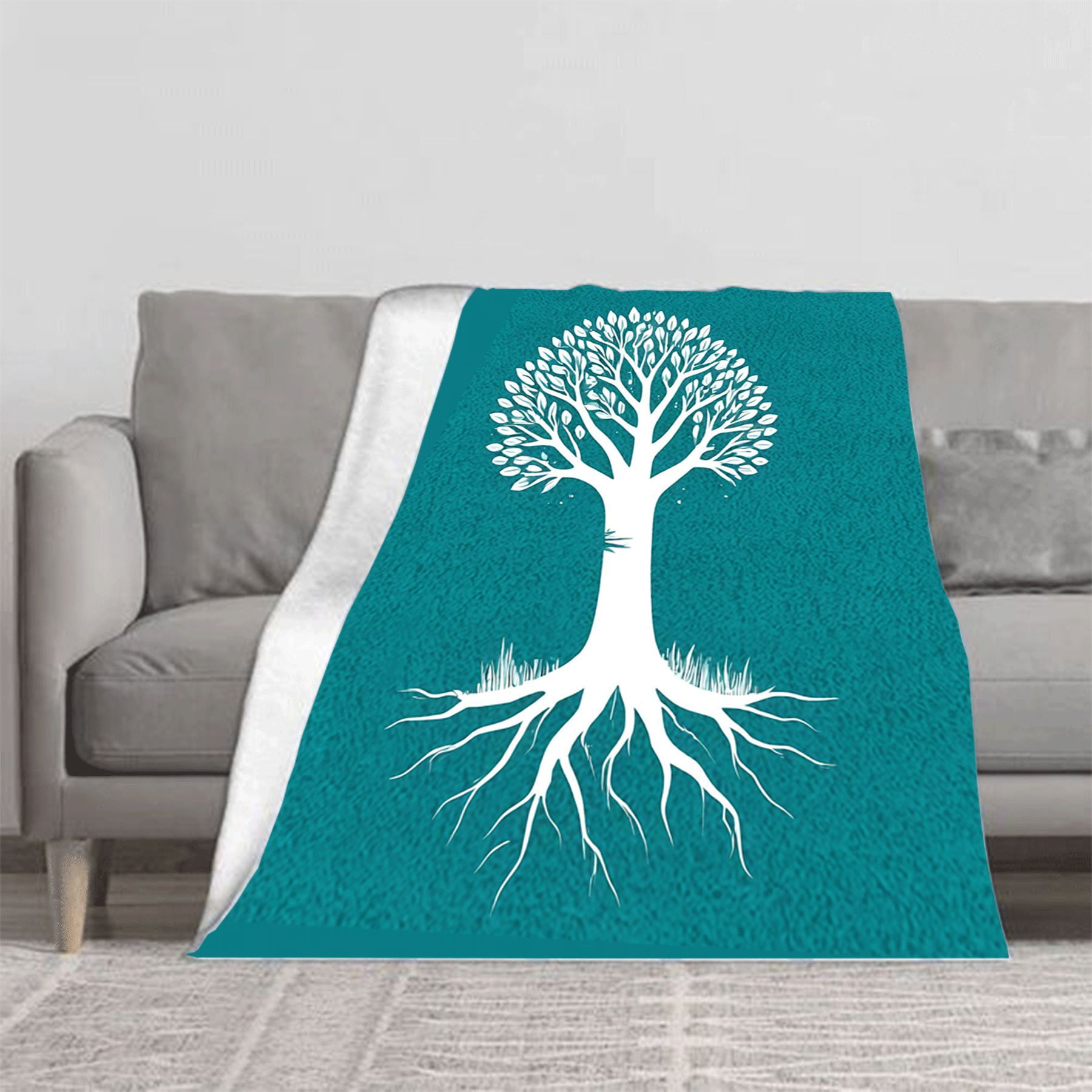 Durable Soft & Warm Flannel Blanket - Cozy White Tree Design Teal ...