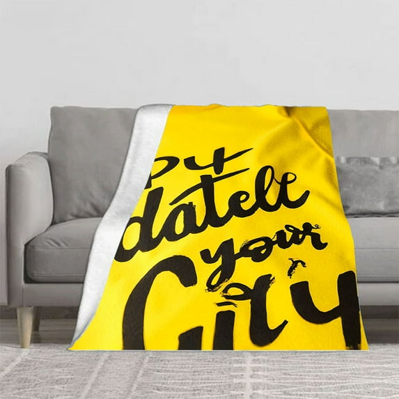 Durable Soft & Warm Flannel Blanket - Cozy Yellow Fabric with Bold ...
