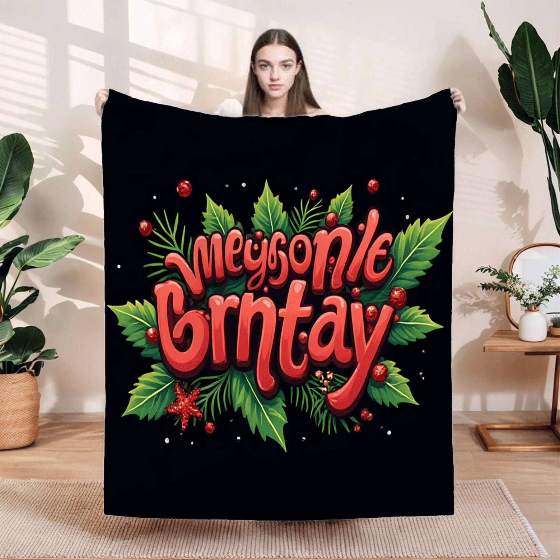 Durable Soft & Warm Flannel Blanket - Festive Design with Playful Text ...