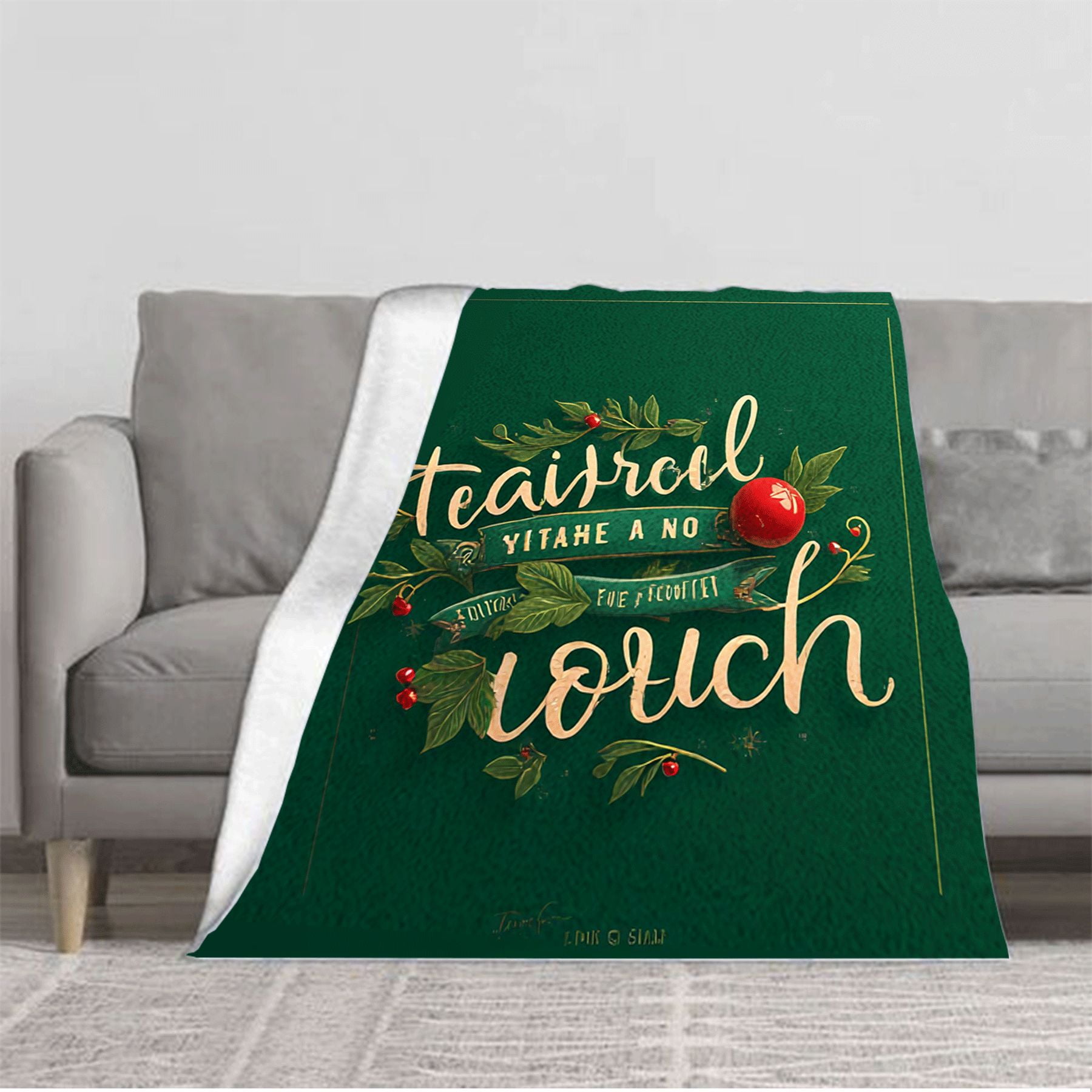 Durable Soft & Warm Flannel Blanket - Festive Green with Decorative ...