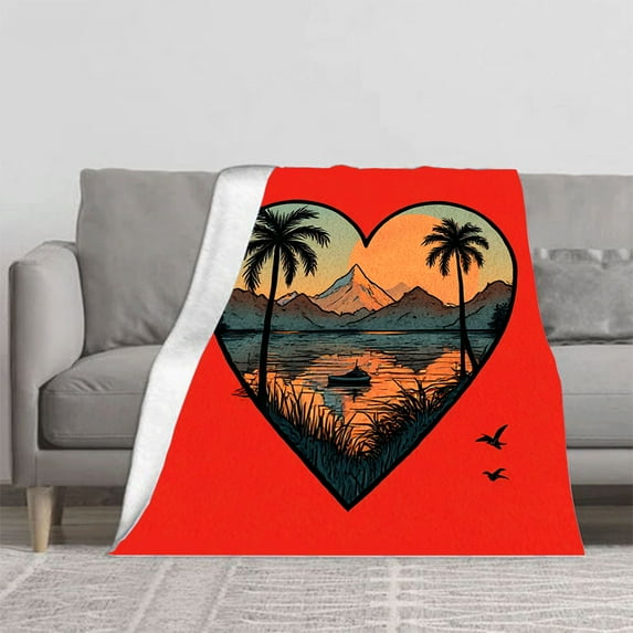 Durable Soft & Warm Flannel Blanket - Heart-Shaped Landscape Design ...