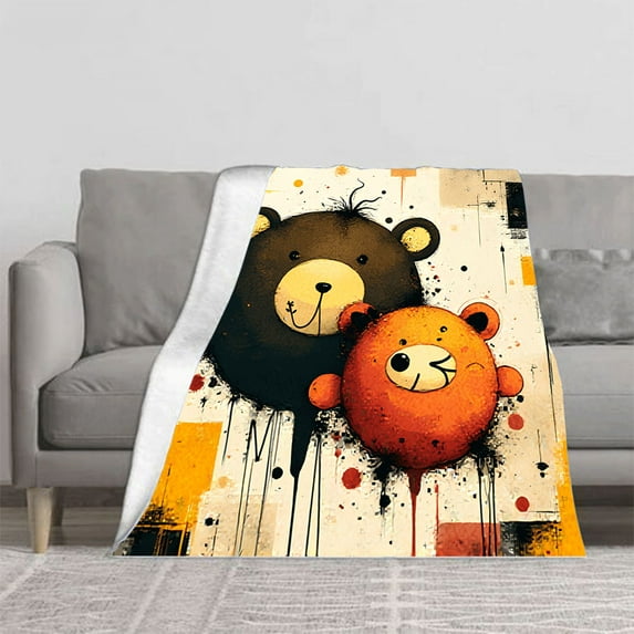 Durable Soft & Warm Flannel Blanket - Playful Cartoon Bears Design Cozy ...