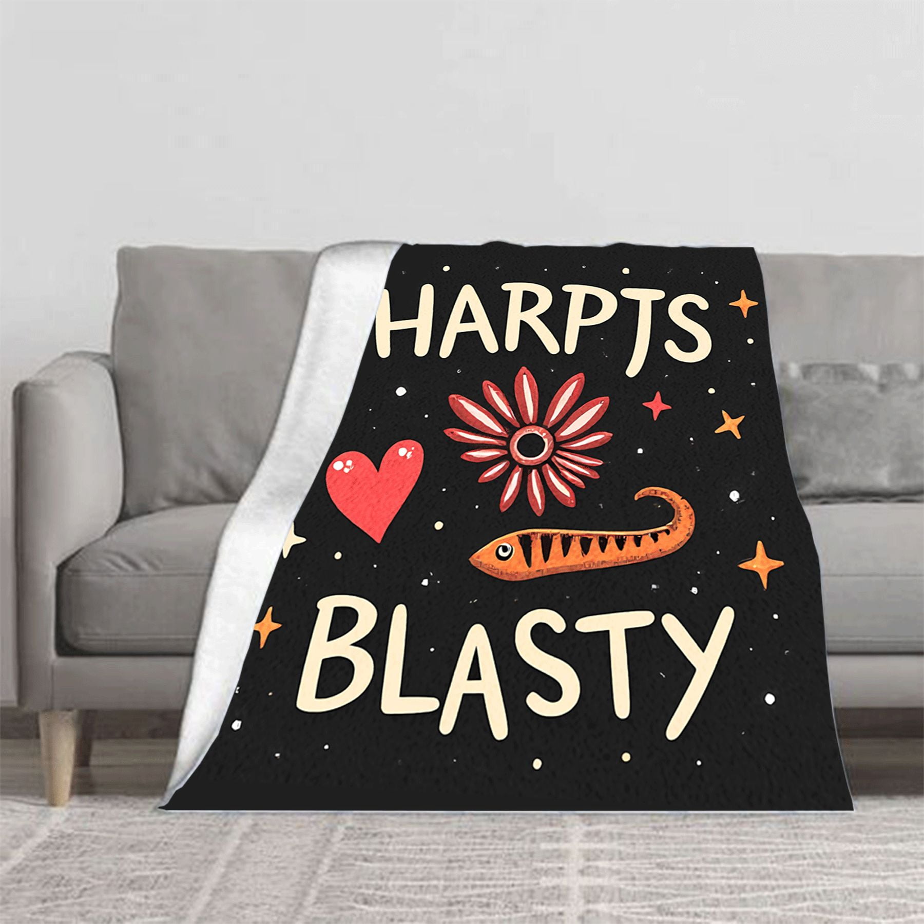 Durable Soft & Warm Flannel Blanket - Playful ' HARPTS BLASTY ' Design ...