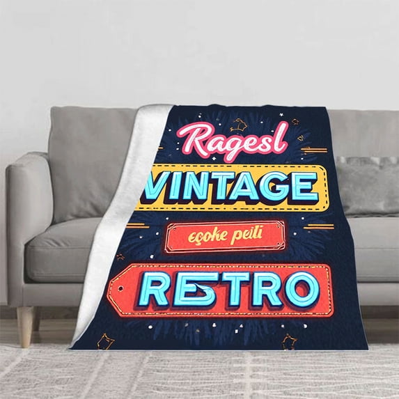 Durable Soft & Warm Flannel Blanket - Retro Vibrant Design with Bold ...