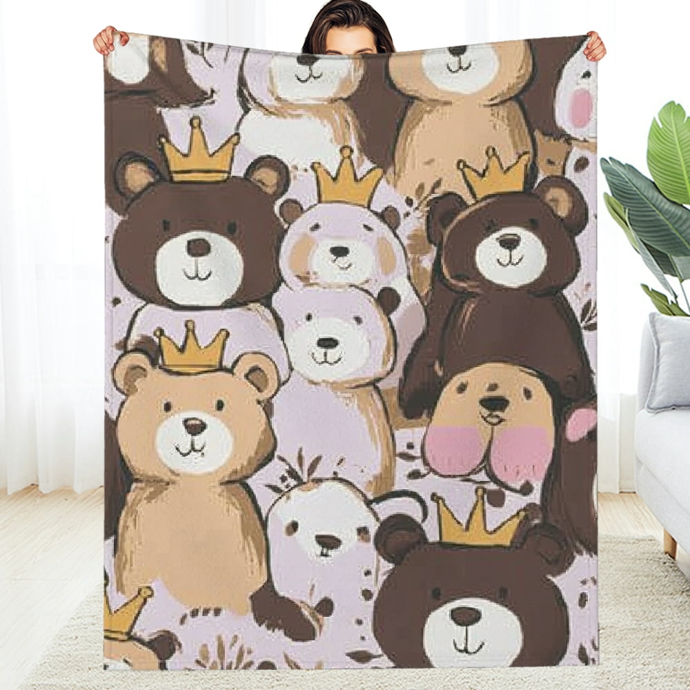 Durable Soft and Warm Flannel Blanket, bears crowns pattern Home Leisure Flannel Blanket - Air ...