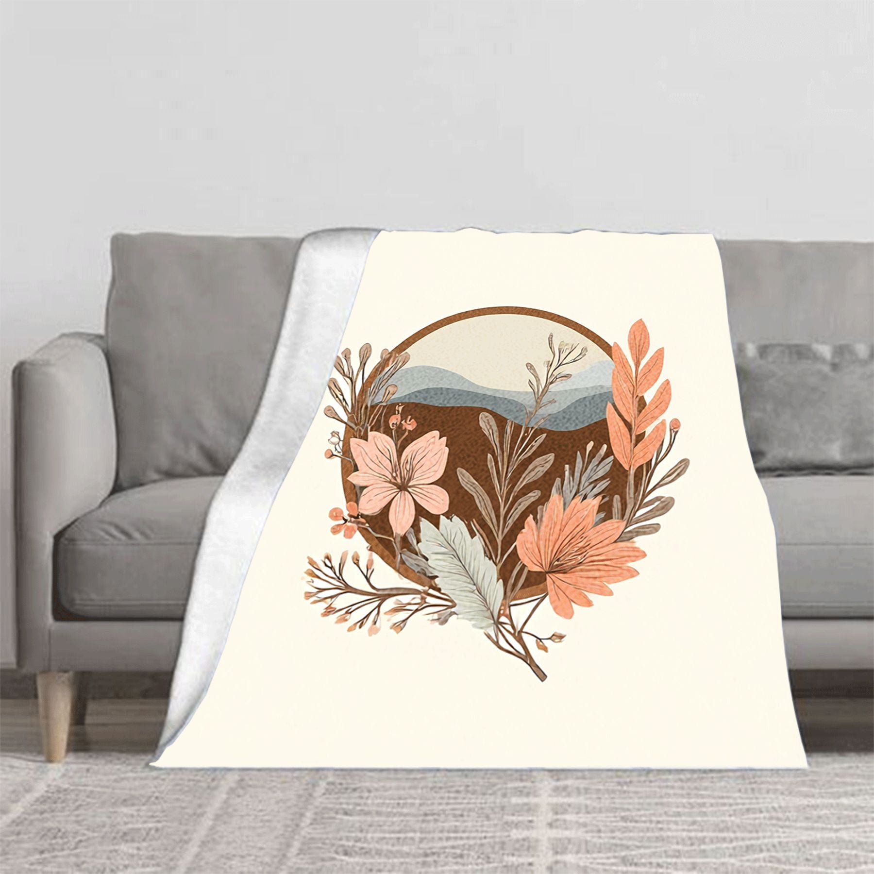 Durable Soft & Warm Flannel Blanket with Serene Floral Landscape Design ...