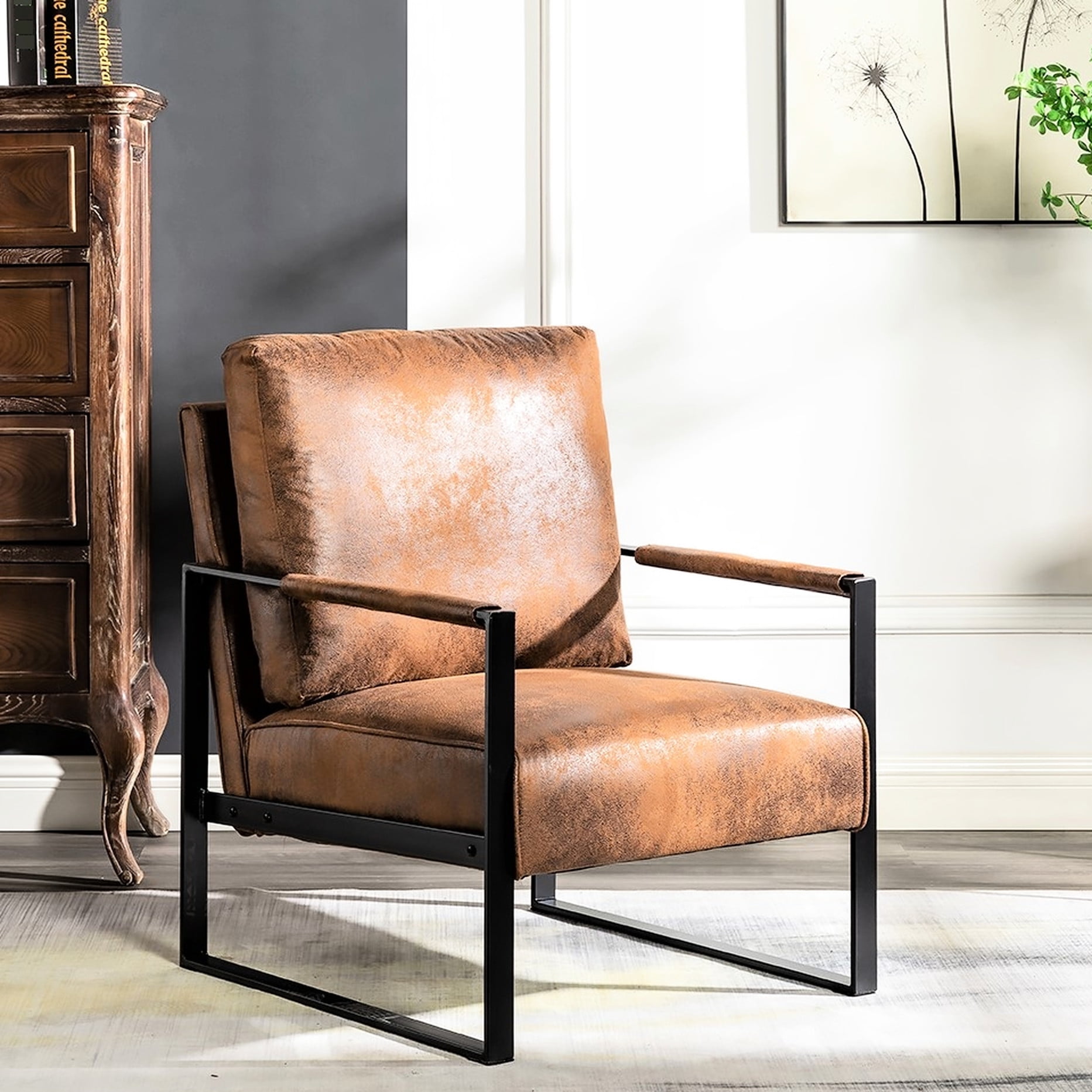 Durable Square Metal Frame Accent Chair for Multiple Rooms in Light ...