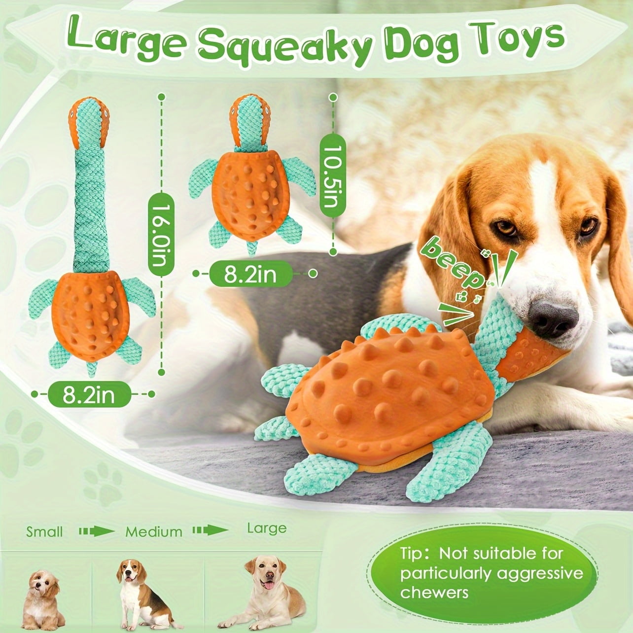 Durable Squeaky Turtle Dog Toy - Soft stuffed chew toy for all breeds ...