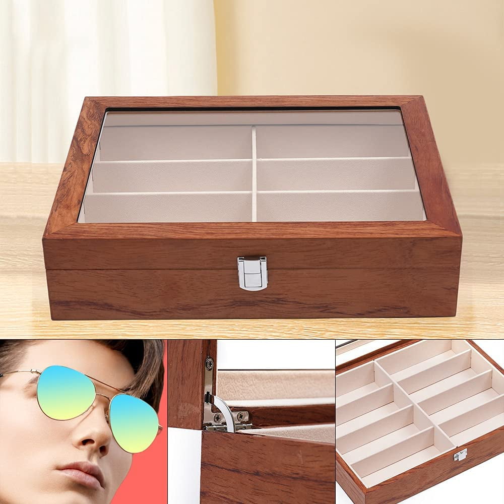 Durable Sunglasses Box with Transparent Top Solid Wooden Storage Box ...