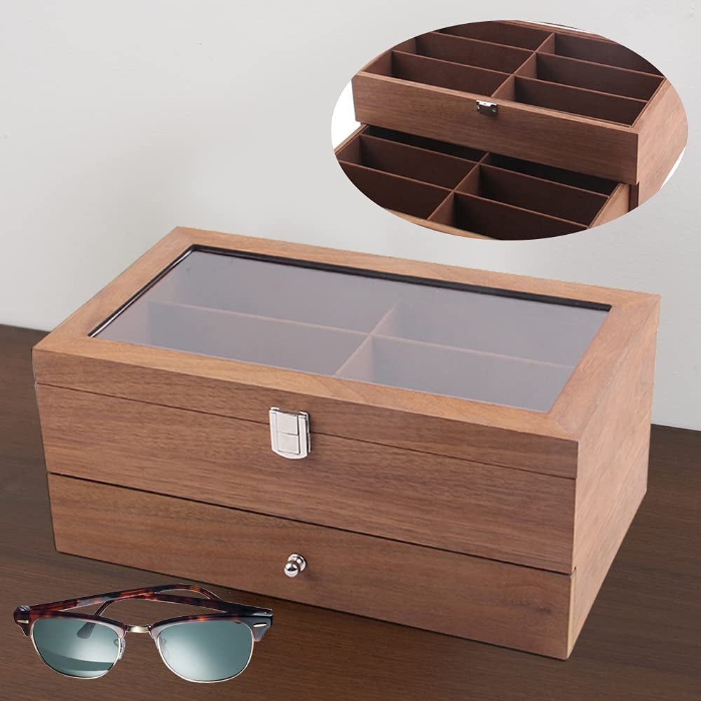 Durable Sunglasses Box with Transparent Top Solid Wooden Storage Box ...