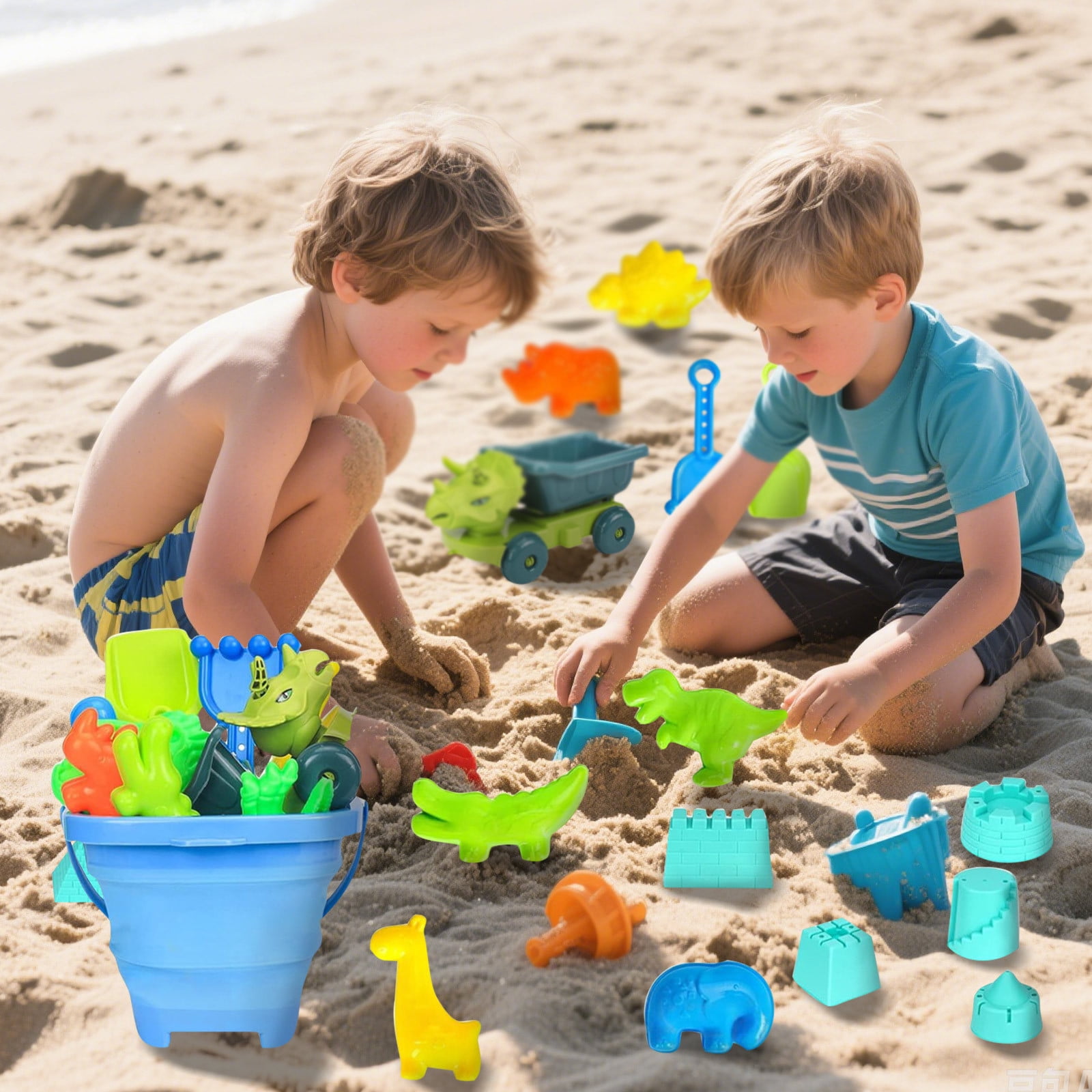 Durable Toddlers Beach Toy Set, 26 Pieces Set，Bucket, Shovel and Rake ...