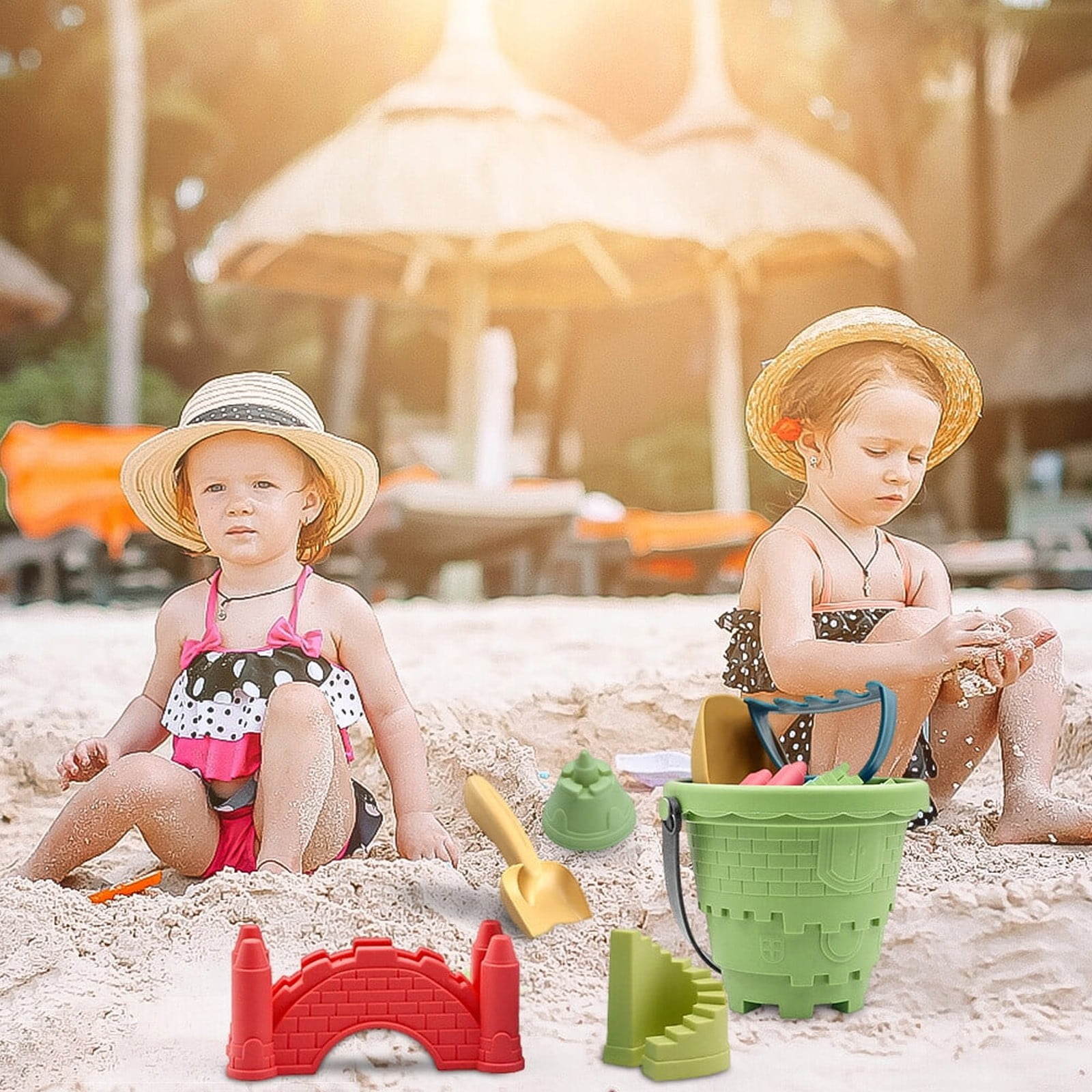 Durable Toddlers Beach Toy Set, 6 Pieces Set，Bucket, Shovel and Rake, 3 ...
