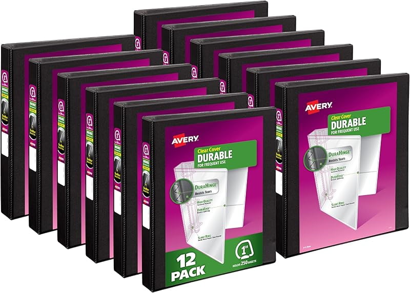 Durable View 3 Ring Binder, 1/2 Inch Slant Rings, 12 Black Binders ...