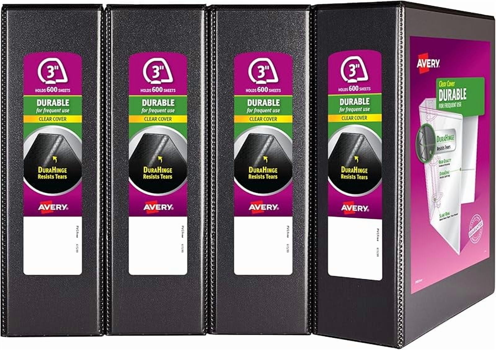 Durable View 3 Ring Binder, 3 Inch Slant Rings, 4 Black Binders (17050 ...