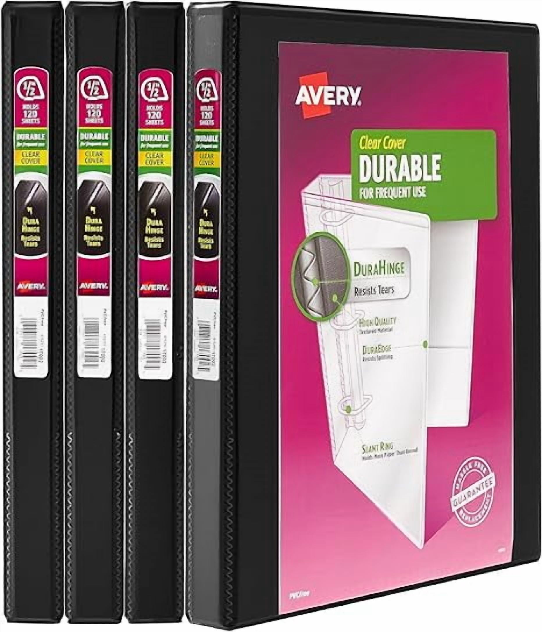 Durable View 3 Ring Binder, 3 Inch Slant Rings, 4 Black Binders (17050 ...