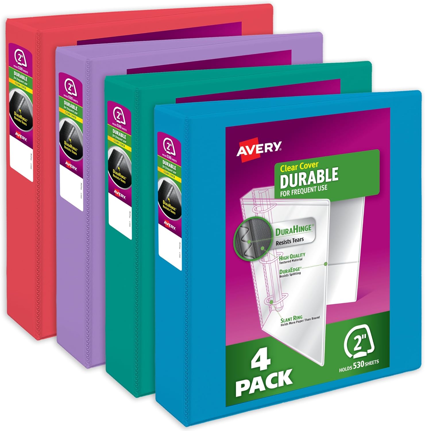 Durable View 3 Ring Binders, 2 Inch Slant Rings, 530-Sheet Capacity ...