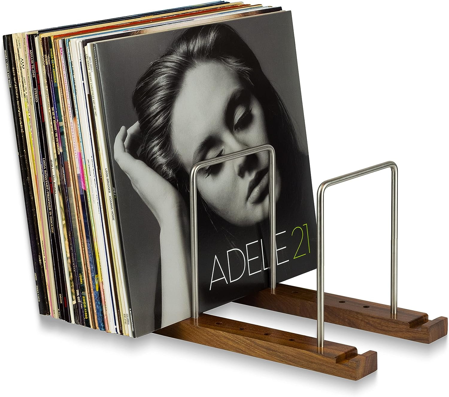 Durable Vinyl Record Storage Holder for 75 LPs, Solid Walnut Vinyl ...