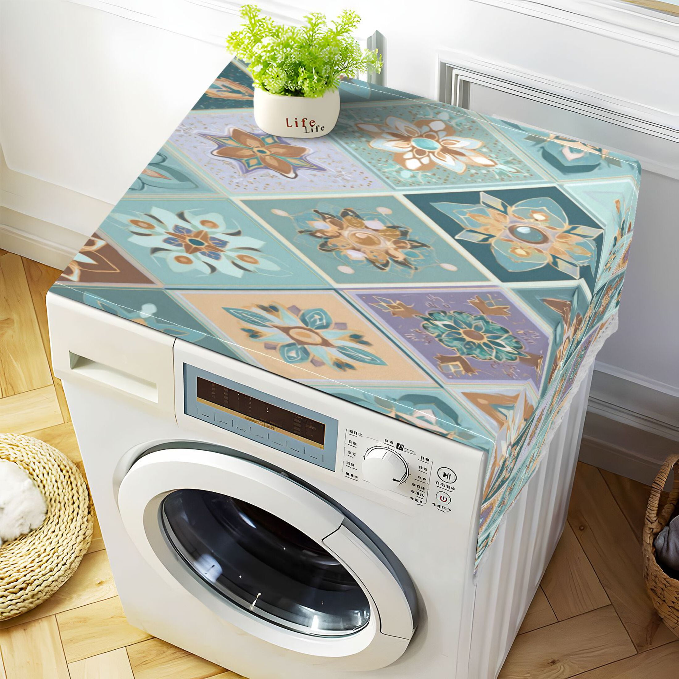 Durable Washer Cover 51.2x22in with White Lace Trim and Side Pocket ...