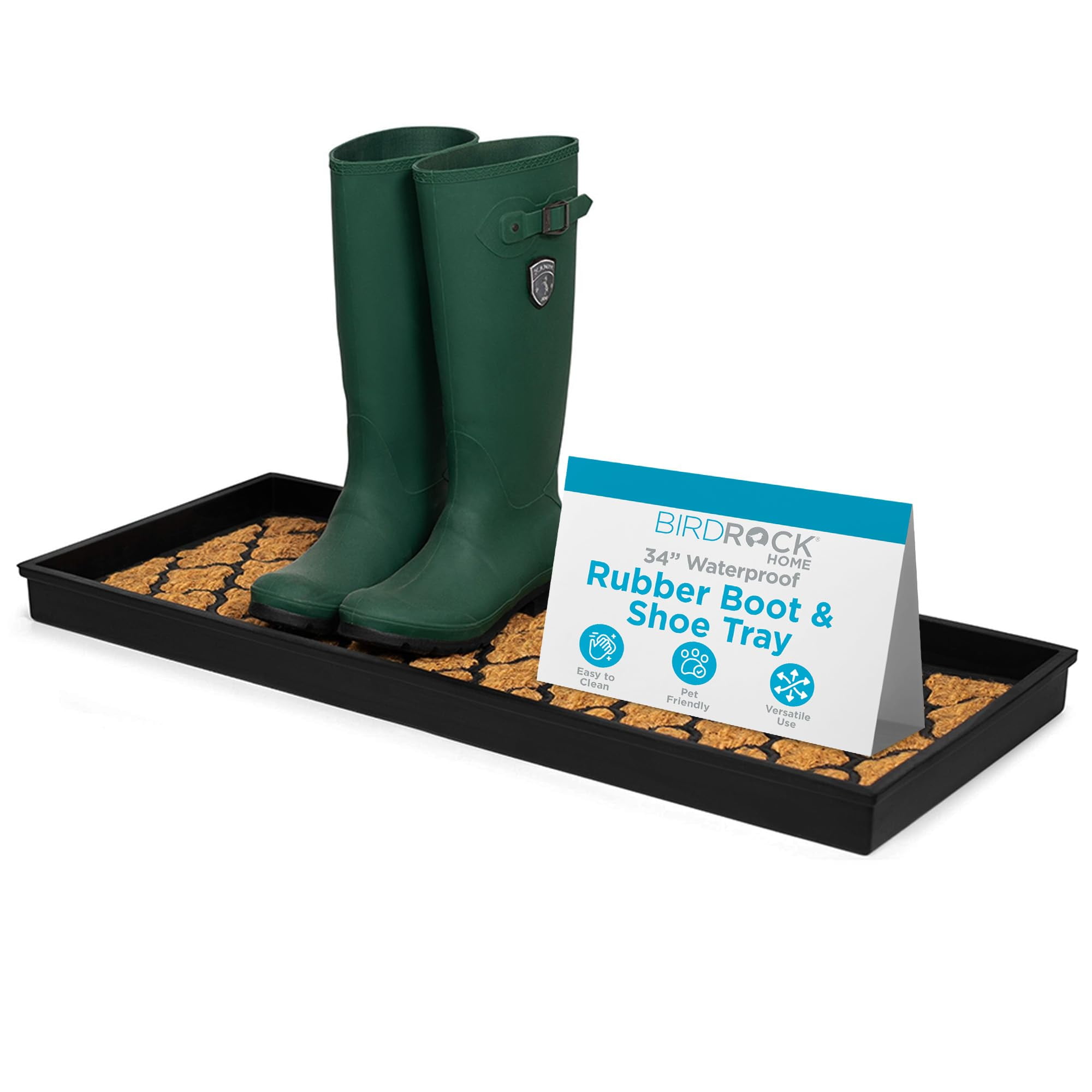 Durable Waterproof Boot Tray, 34 x 14 Inch Rubber Shoe Tray with Coir ...
