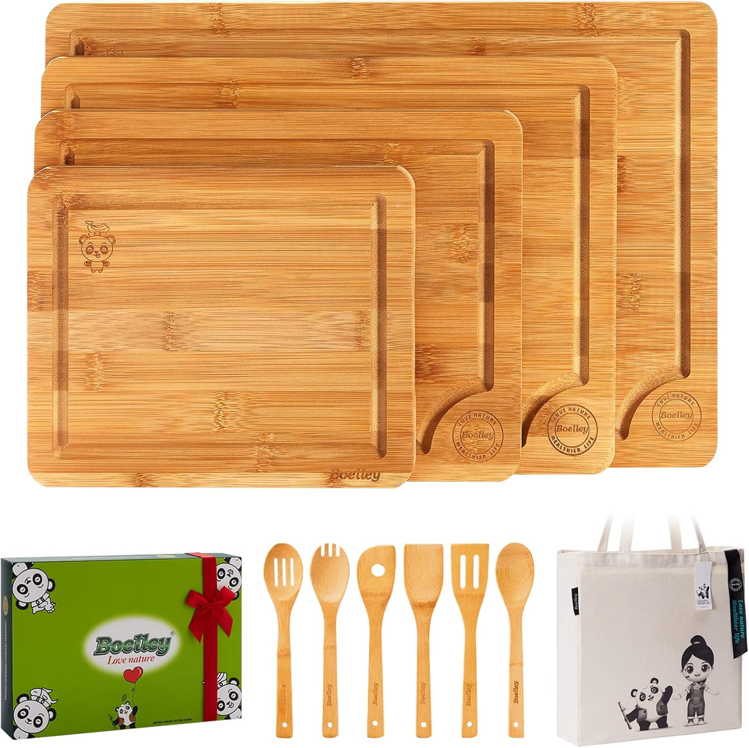 Durable Wooden Cutting Boards for Kitchen-Bamboo Cutting Board Set with ...