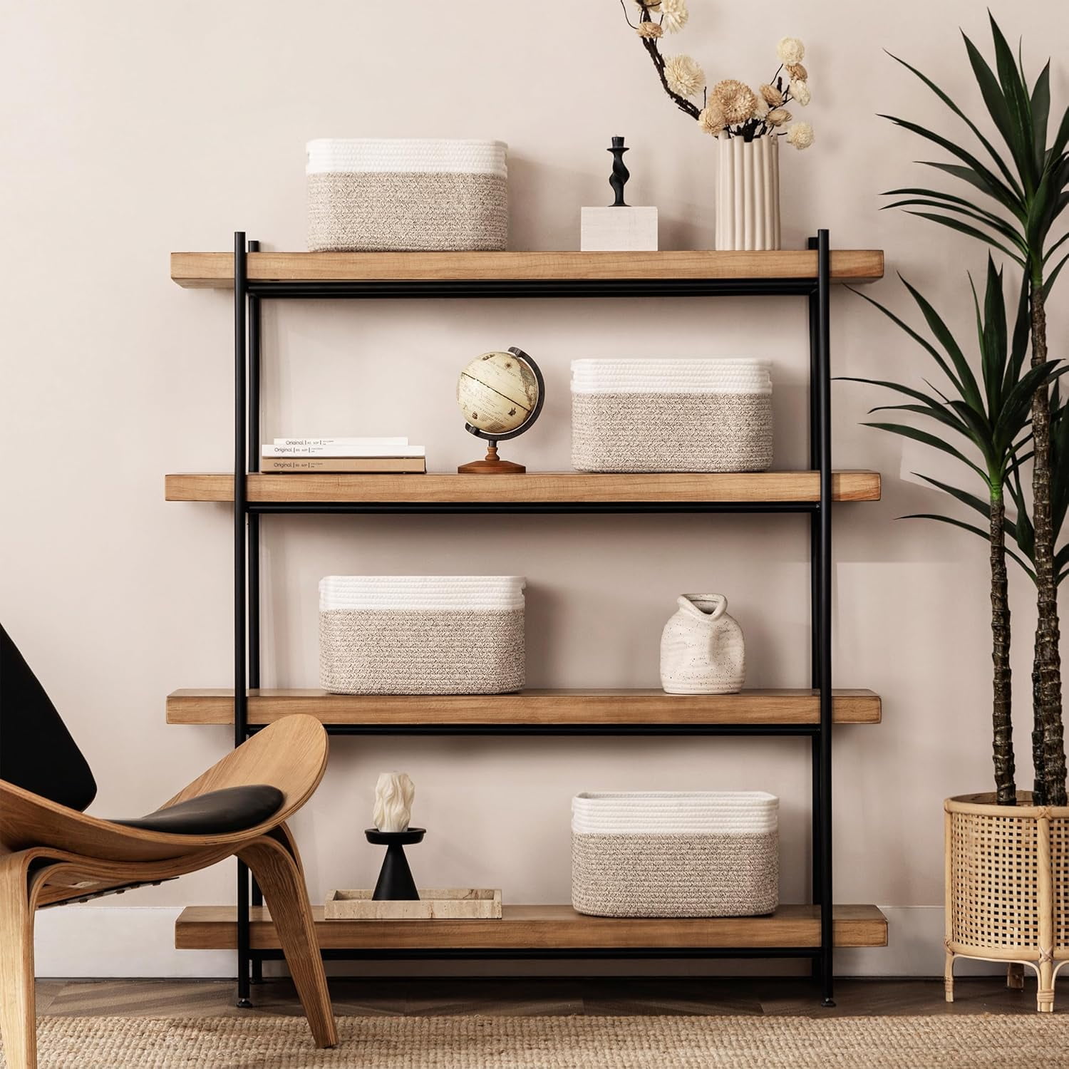 Durable Woven Organizer Baskets 4-Pack + Multi-Purpose Storage Bins ...