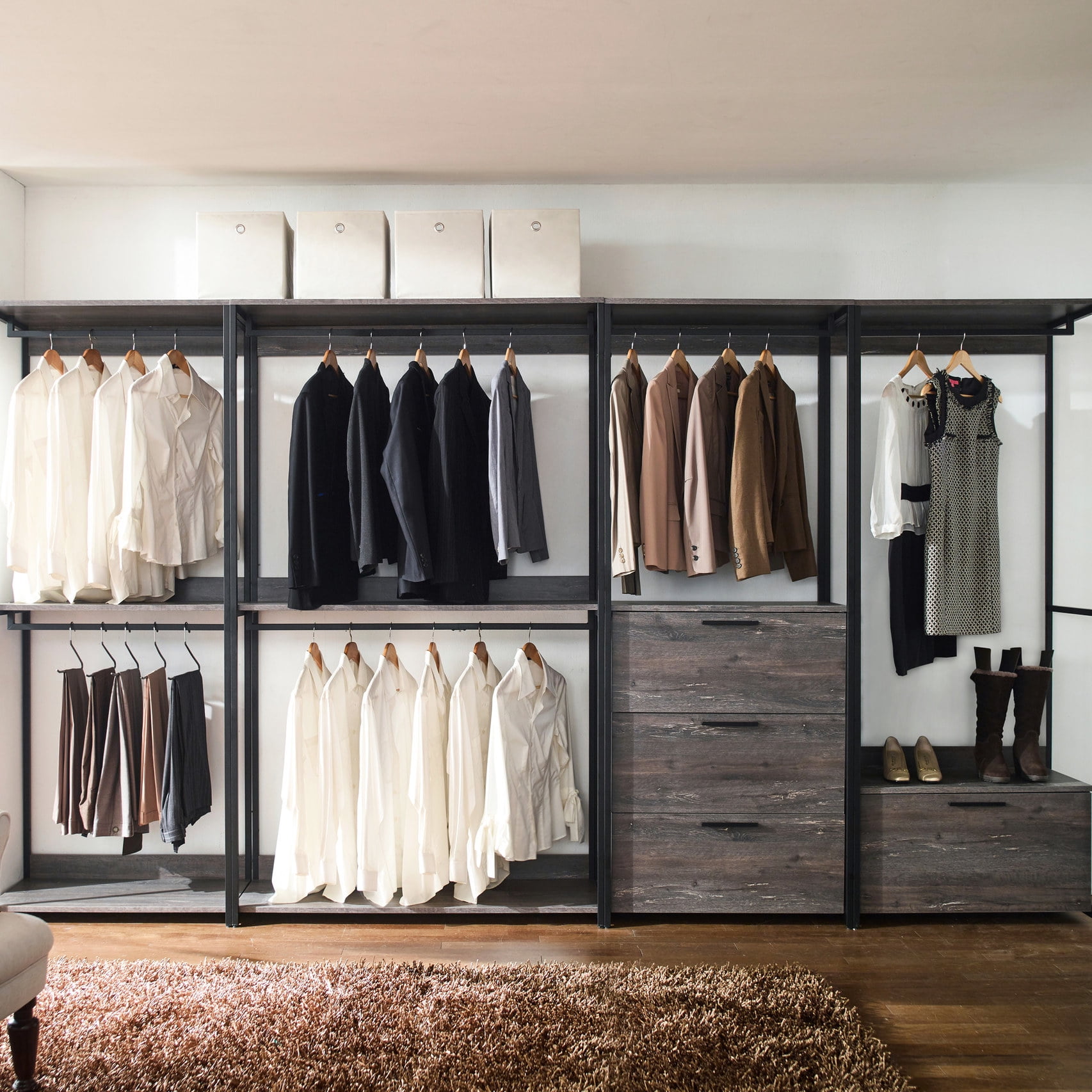 Durable and Eco-Friendly - Walk-in closet system with powder-coated frame and E0 board for long ...
