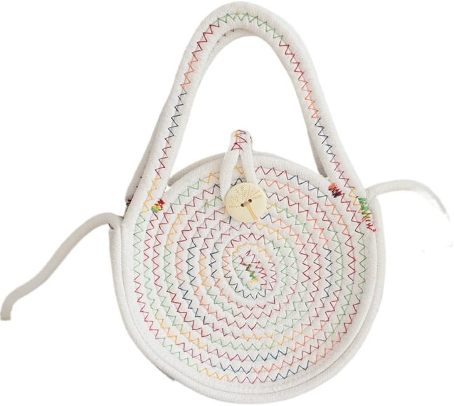 Durable handbag, woven cotton rope handle, elegant retro circular ...