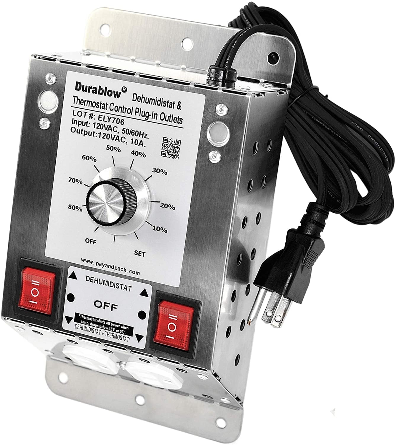 Durablow Stainless Steel Plug-In 2 Outlets + Dehumidistat Control for ...