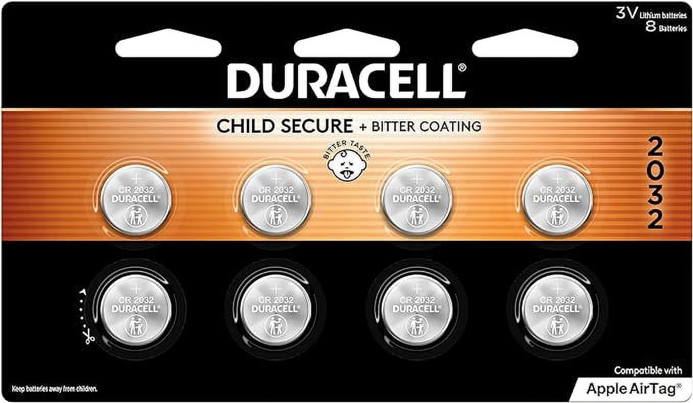 Duracell 2032 Lithium Battery. 8 Count Pack. Child Safety Features. Compatible with Apple AirTag ...