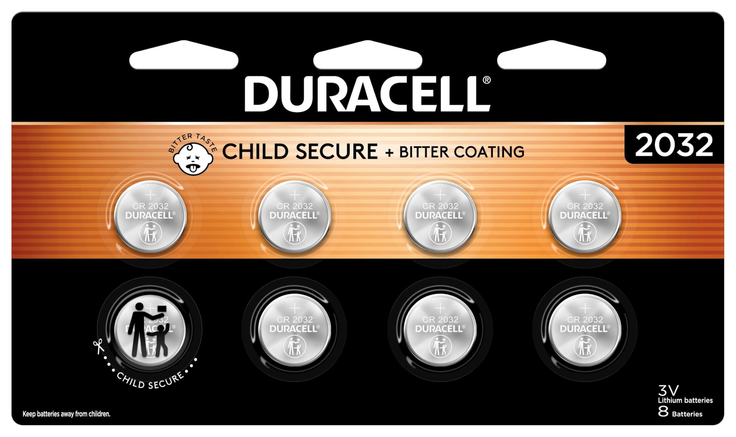 Duracell 2032 Lithium Battery, 8 Count (Pack of 1), Child Safety ...