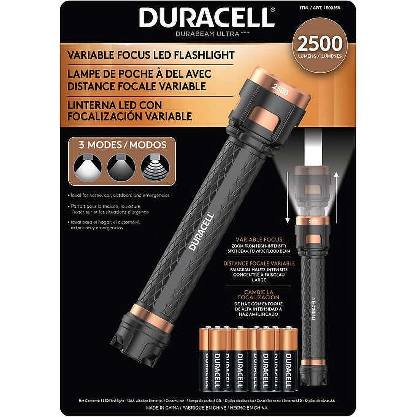 Duracell LED Flashlight, 2500 Lumens, Variable Focus with AA Batteries ...