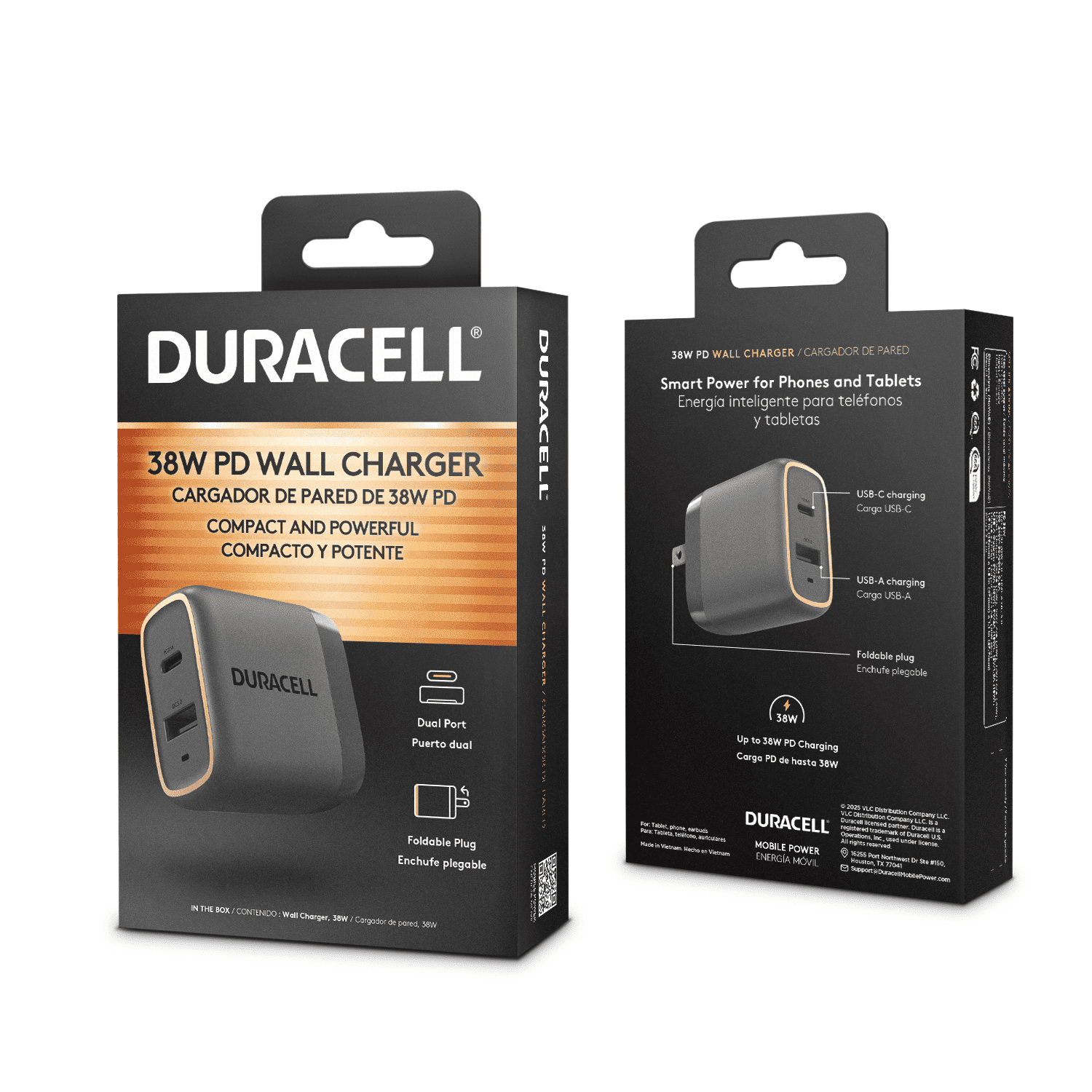 Duracell 38W PD Fast Charging Dual Port Wall Charger with Folding Plugs ...