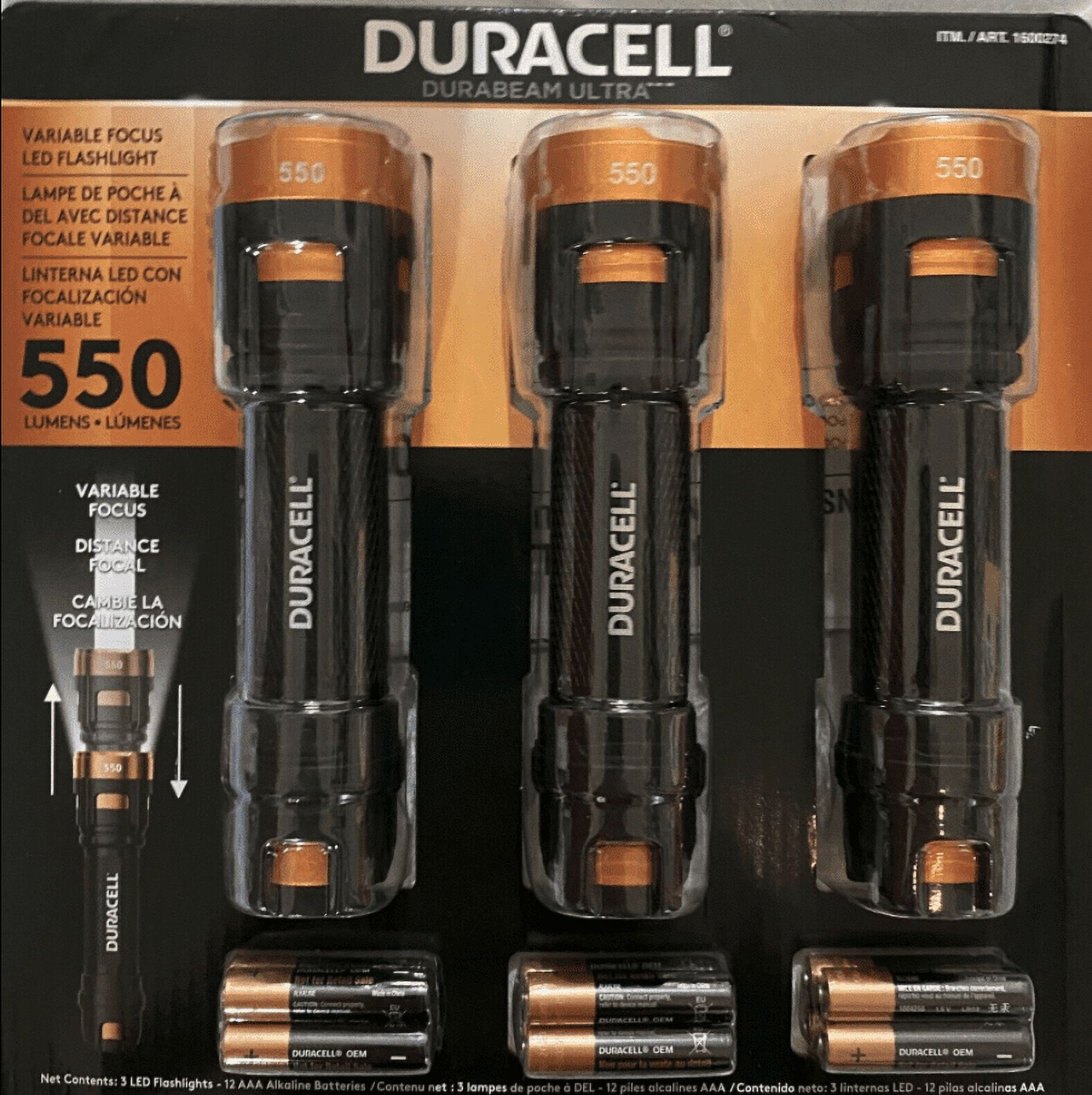 Duracell Durabeam Ultra Series LED Flashlights, 550 Lumens, Pack of 3 ...