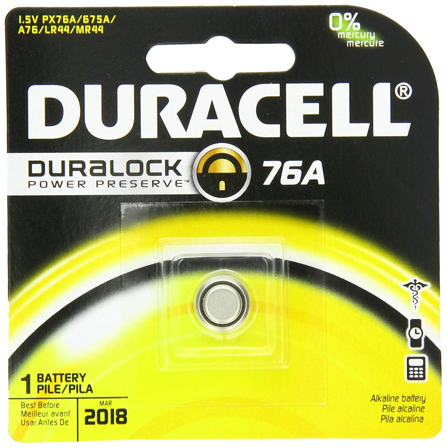Duracell 76A 1.5V Alkaline Battery Compatible with LR44, CR44, SR44 ...