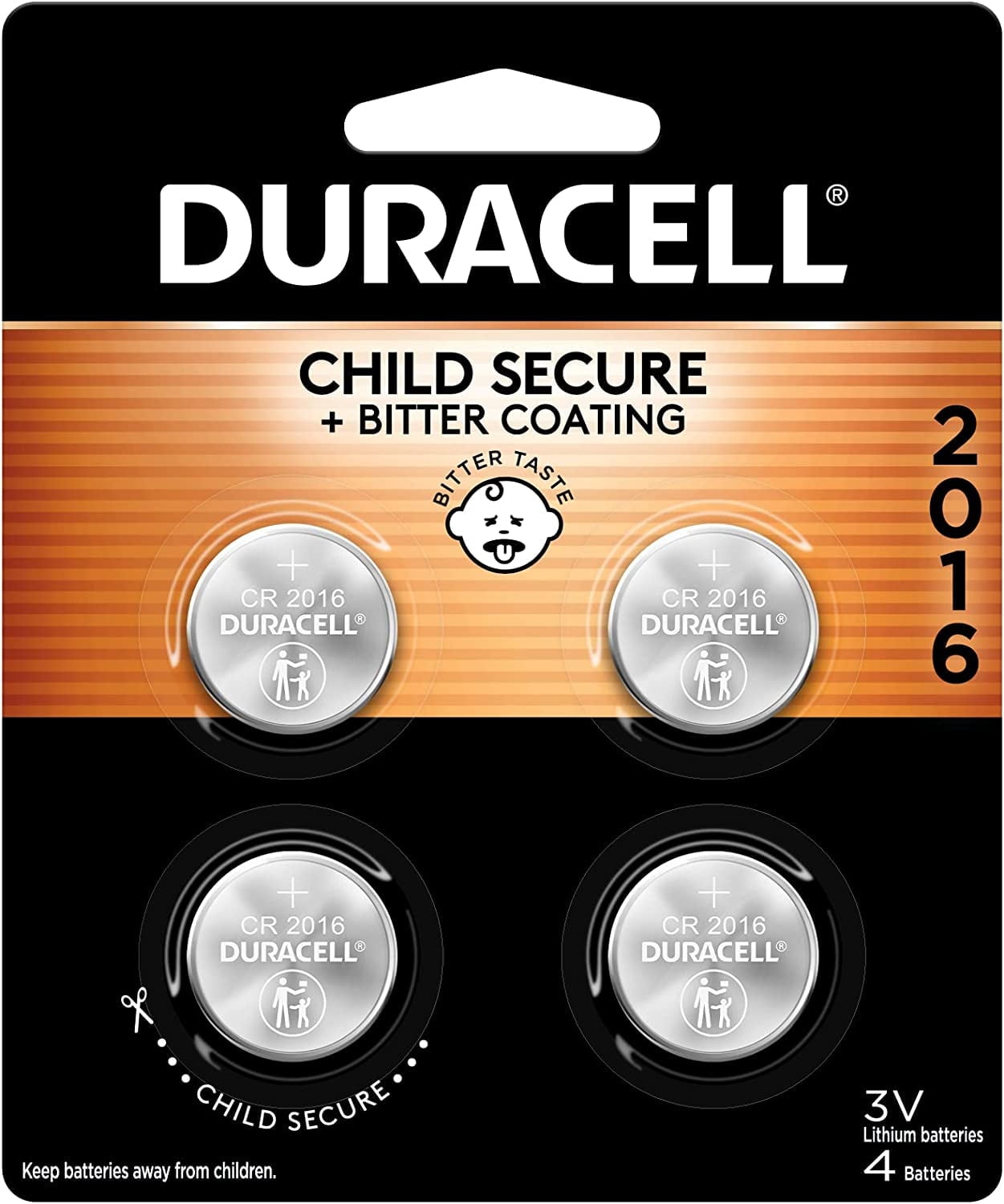 Duracell CR2016 3V Lithium Battery, Child Safety Features, 4 Count Pack ...
