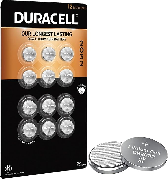 Duracell CR2032 3V Lithium Battery, Child Safety Features, 12 Count Pack, Lithium Coin Battery ...