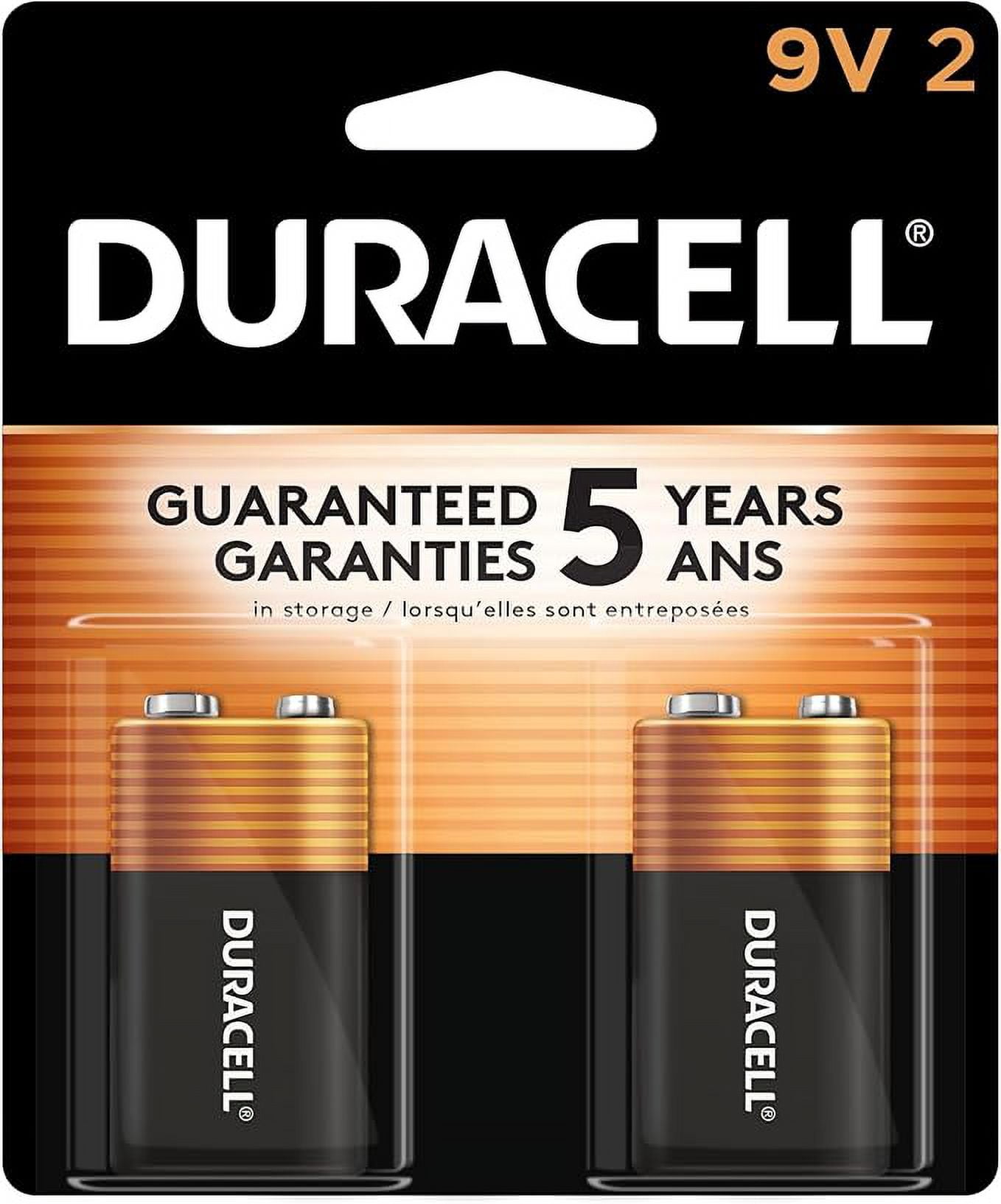 Duracell Coppertop 9V Battery, 2 Count Pack, 9-Volt Battery with Long ...