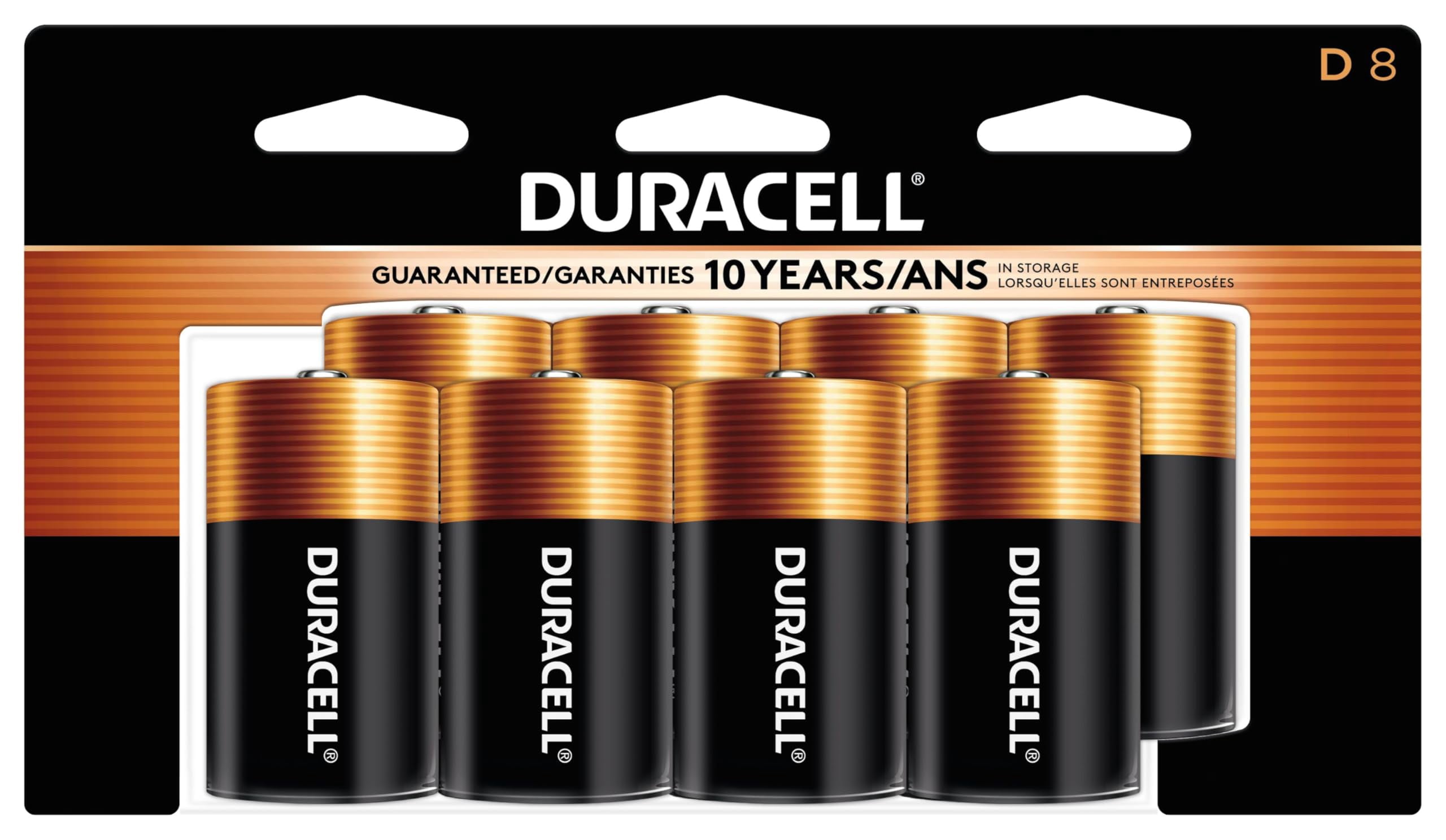 Duracell Coppertop D Batteries, 8 Count Pack, D Battery with Long ...