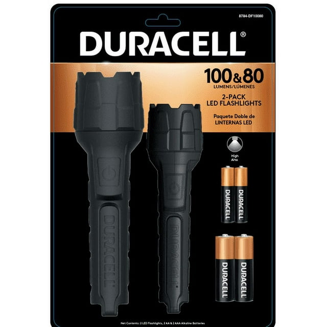 Duracell Heavy Duty Rubber Flashlight Combo Pack -100 & 80 Lumen ...