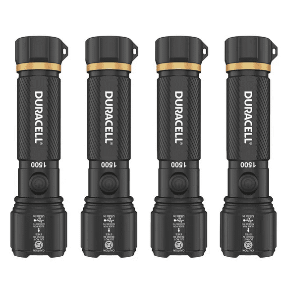 Duracell Durabeam Ultra Hybrid LED Flashlights Set of 4 – 1500 Lumens, Rechargeable USB-C & AAA ...
