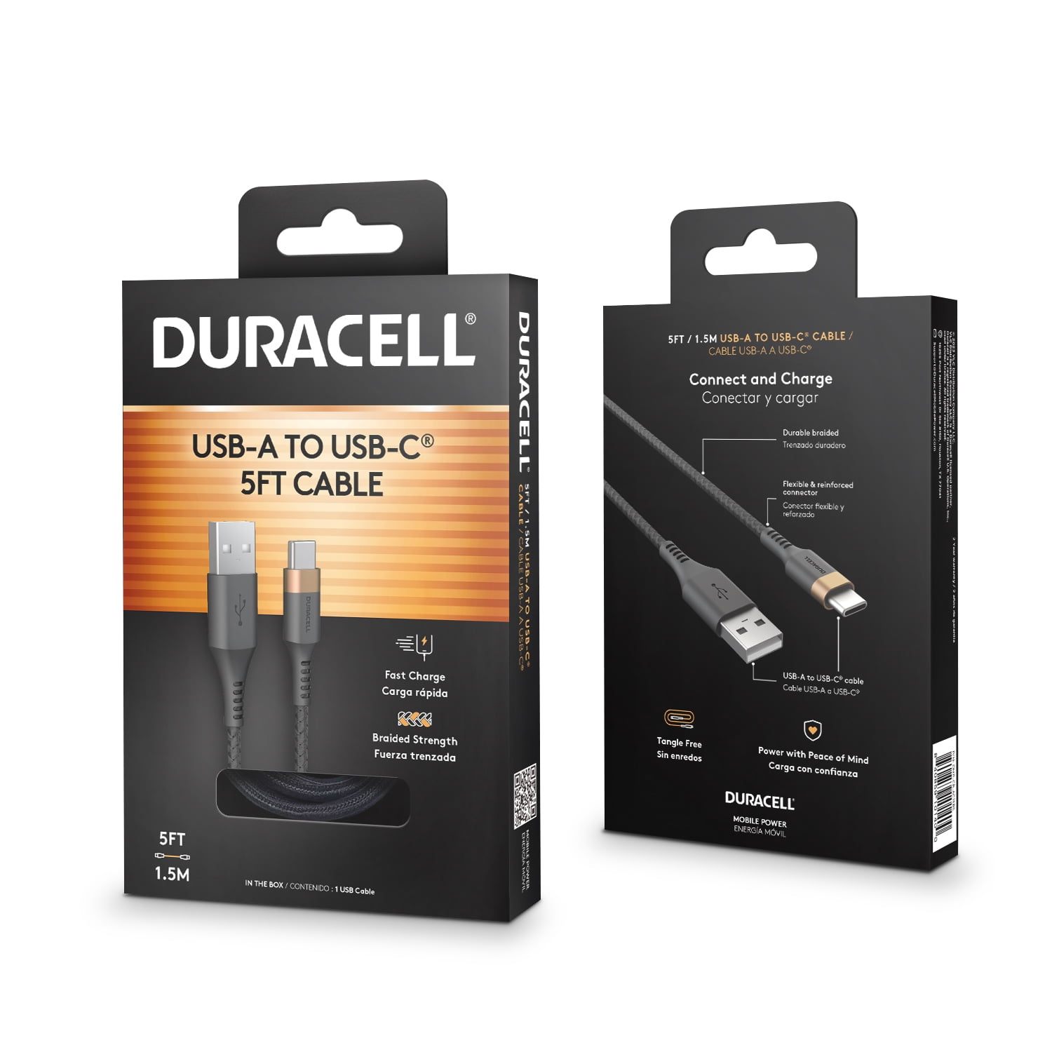 Duracell Nylon Braided USB-A to USB-C Phone and Tablet Cable, 5ft ...
