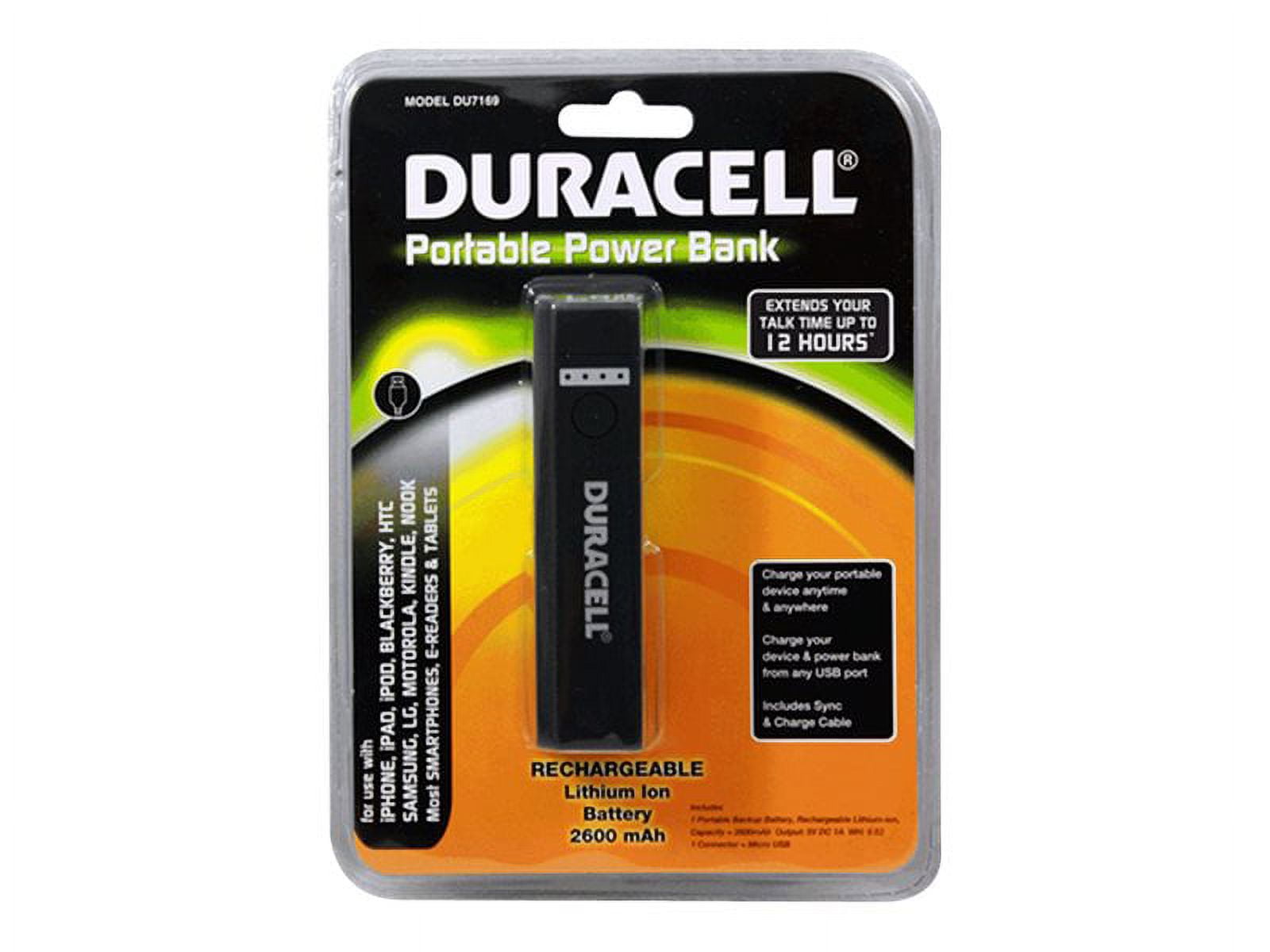 Duracell Portable Power Bank with Micro USB Cable, 2600 mAh, Black ...