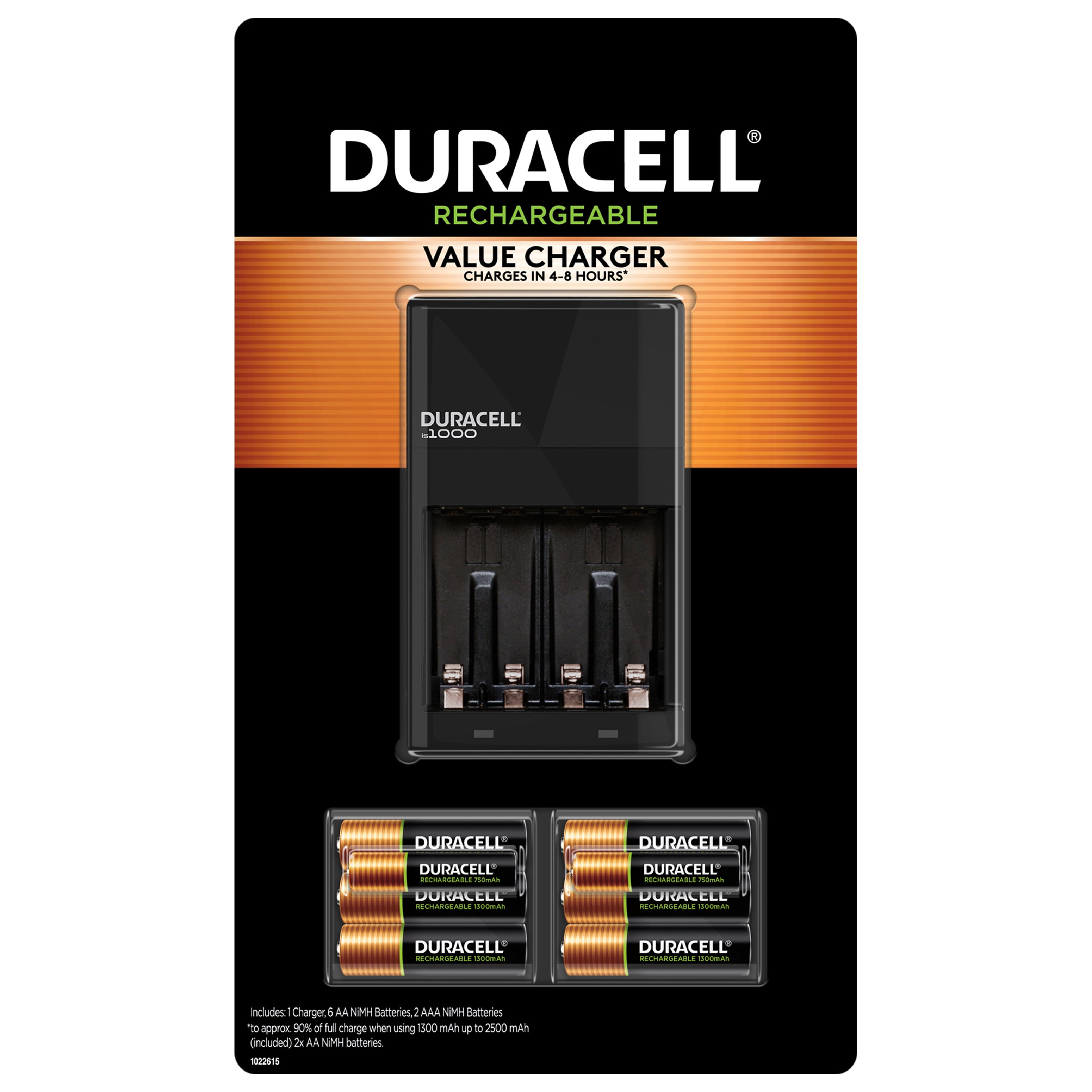 Duracell Rechargeable Value Charger, 6AA and 2 AAA NiMH Batteries, LED ...